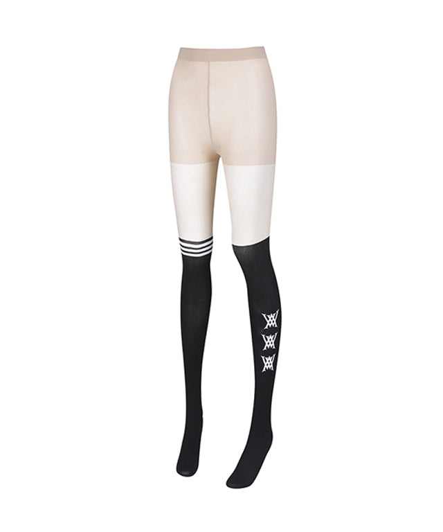 Women Triple Logo Color Block Stockings - Black | Nevermindall USA